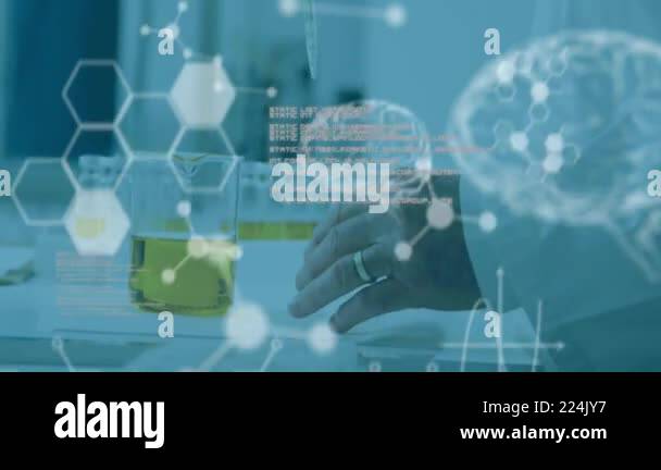 Animation of scientific data processing and human brains over caucasian ...