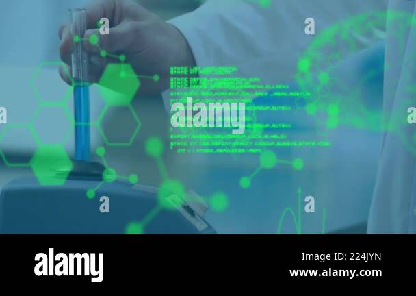 Animation of scientific data processing and human brain over caucasian ...