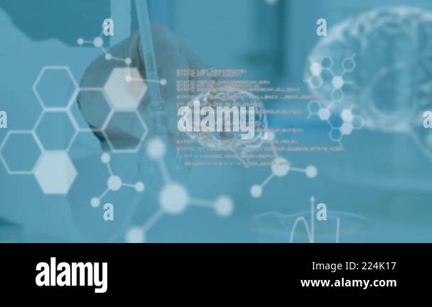 Animation of scientific data processing and human brains over caucasian ...