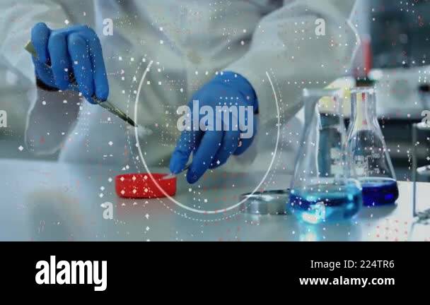 Animation of scientific data processing over female scientist in ...