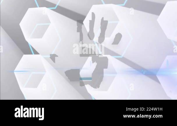 Handprint scan and system analysis animation over digital interface ...