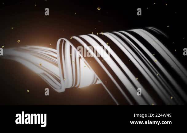 Flowing black and white ribbons with golden stars animation. motion ...