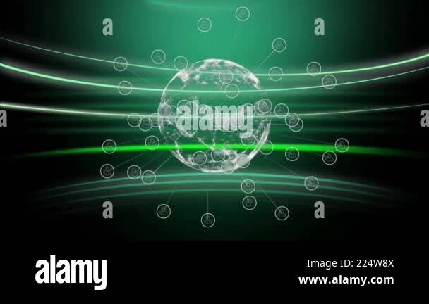 Globe with interconnected nodes and green lines, global network ...