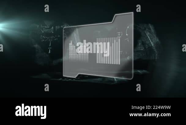 Mathematical equations and graphs animation over digital folder icon ...