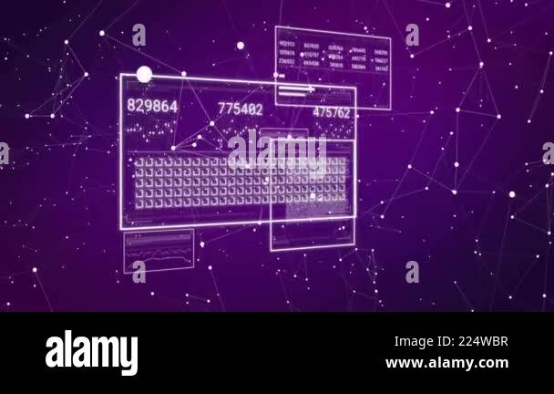 Digital Data Processing Animation Over Network Connections On Purple