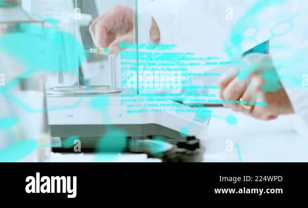 Animation of scientific data processing over caucasian male scientist ...