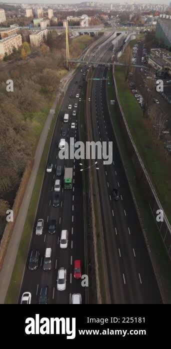 Heavy road traffic, drone view. Aerial shot in vertical Stock Video ...