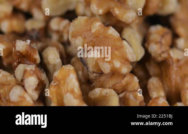 View of shelled walnuts. Shelled walnuts in a heap. Peeled walnuts ...