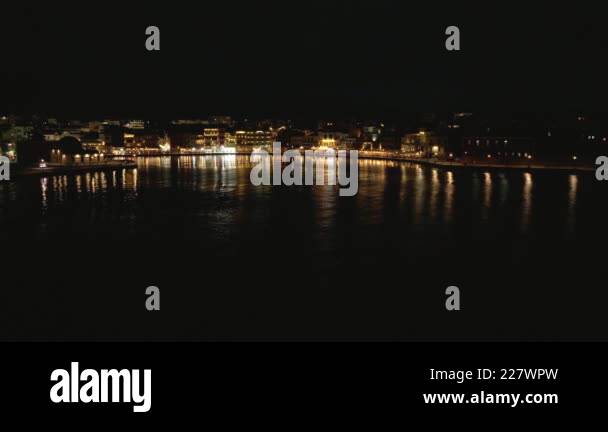 Chania town by night, Lighthouse, Drone shot, Crete, Greece, Aerial ...