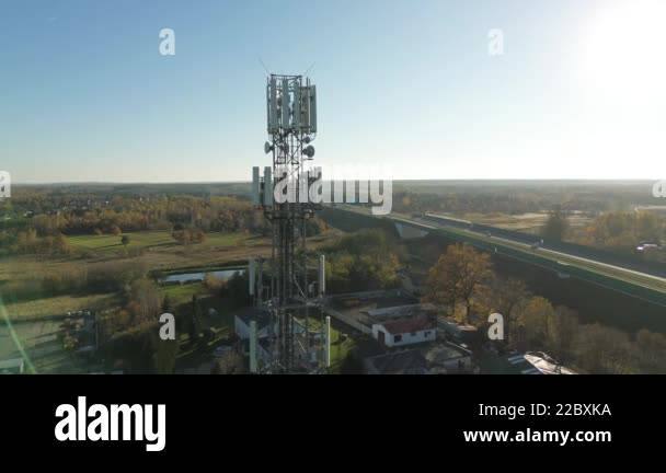 Telecommunication antenna structure in open field Stock Video Footage ...