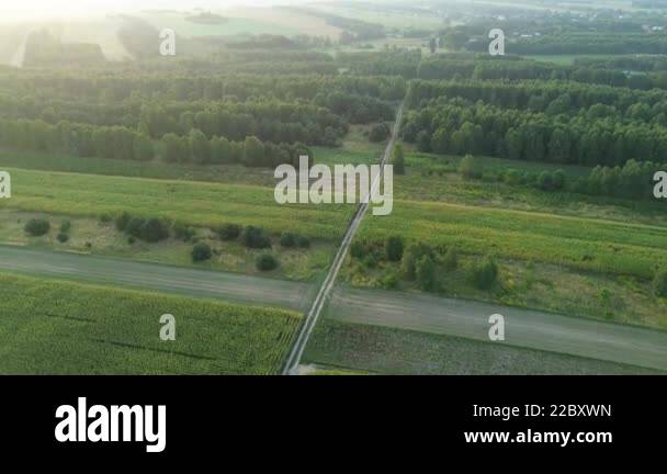 Unpaved rural road across fields and trees Stock Video Footage - Alamy