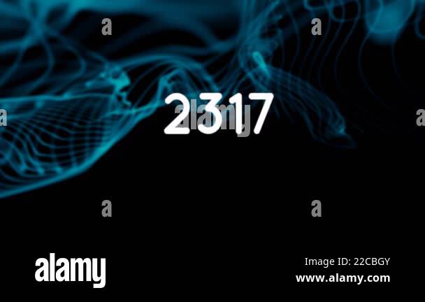 Animation of numbers changing over blue mesh of connections on black background. Global social ...