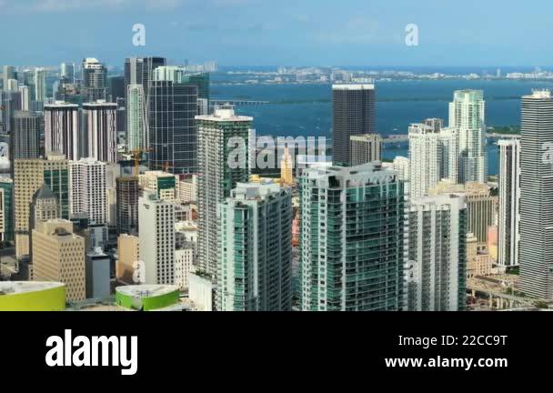 Miami, Florida, USA. Aerial view of American downtown office district ...