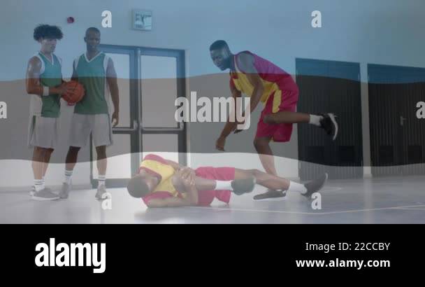 Animation of flag of estonia over african american male basketball ...