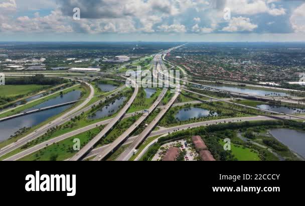 Massive highway intersection in American city area. Stacked elevated ...