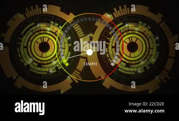 Animation of speedometer moving over scopes scanning. Technology and ...
