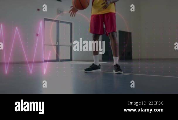 Animation of digital data processing over african american basketball ...