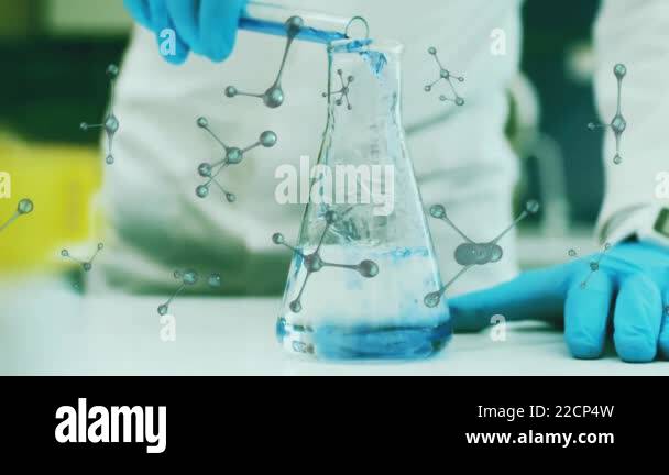 Animation of molecules and data processing over scientist with test ...