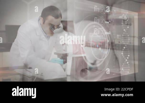 Animation of data processing over caucasian male scientist using ...