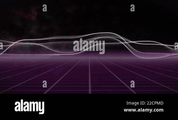 Animated waveforms and grid lines over dark background. Music, audio ...