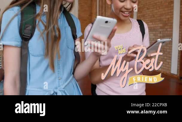 Animation of you are my best friend text over diverse female friends ...