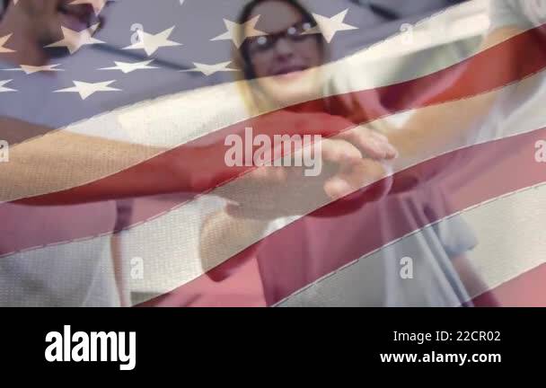 Animation of independence day text and flag of america over caucasian ...