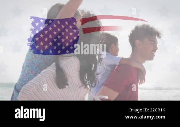 Animation of independence day text and flag of america over caucasian ...