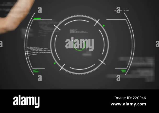 Animation of scope scanning and data processing over hand holding light bulb on black background ...