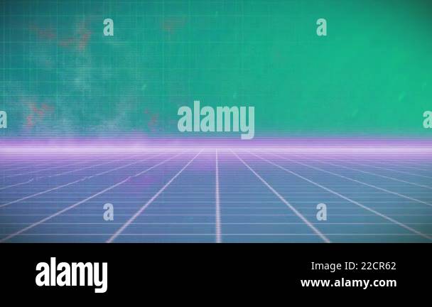 Grid lines and green background, retro animation style. Abstract ...