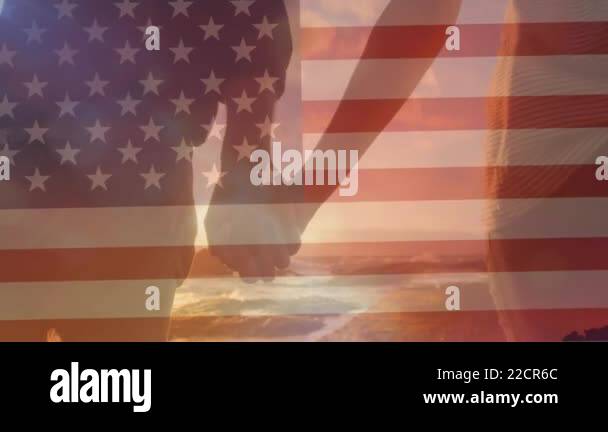 Animation of independence day text, flag of america, caucasian couple ...