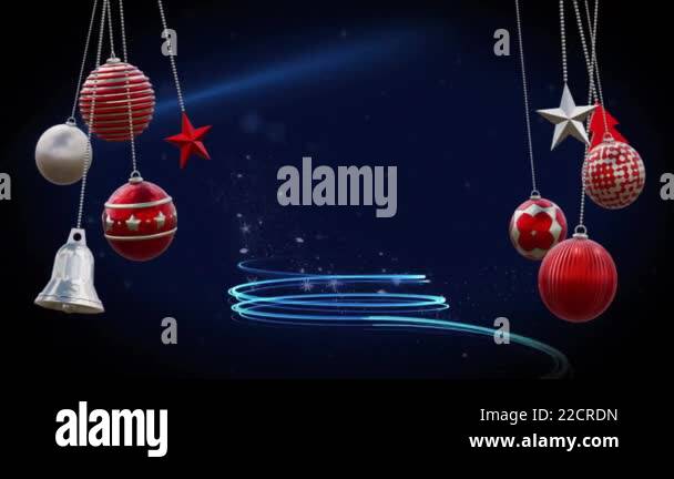 Animation of christmas baubles decorations over christmas tree ...