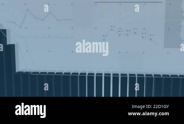 Animated financial data charts and graphs over blue background. Finance ...