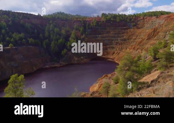Mountain aerial view green red lake cyprus troodos Stock Video Footage ...