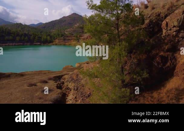 Mountain aerial view green red lake cyprus troodos Stock Video Footage ...