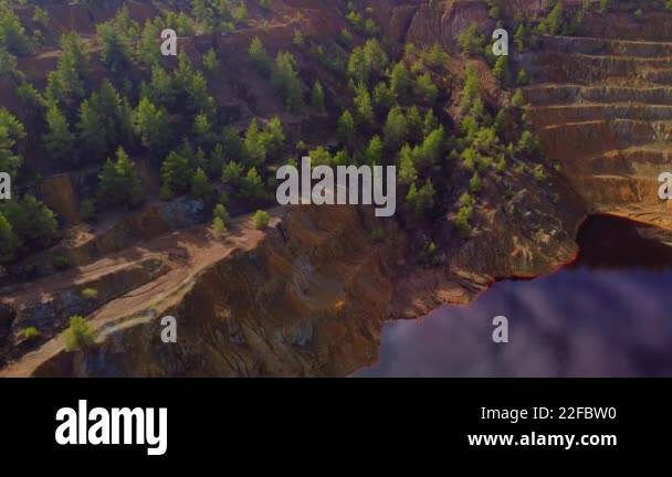 Mountain aerial view green red lake cyprus troodos Stock Video Footage ...