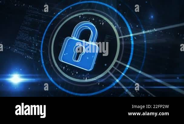 Cyber security and computer data protection with padlock symbol digital ...