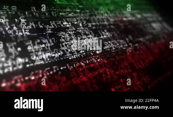 Iran USA flag waving secure code. Iranian blowing banner cyber security ...