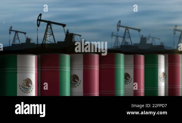Mexico oil business and fuel extraction barrels in row seamless and ...