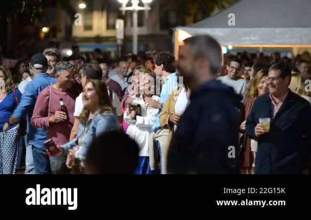 Vibrant Nightlife Scene: Enthusiastic Crowd Enjoying Outdoor Festival ...