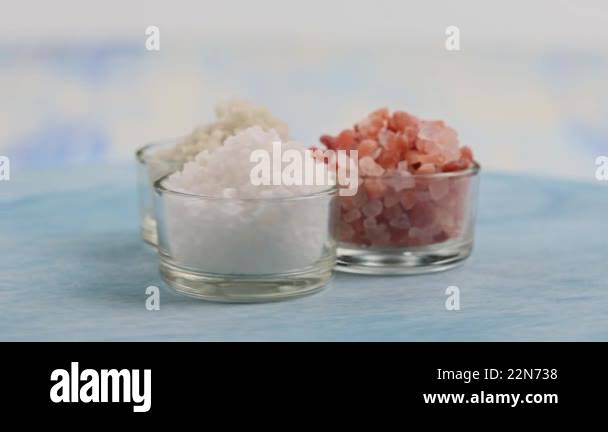 Different salt types. Top view Rotate Stock Video Footage - Alamy