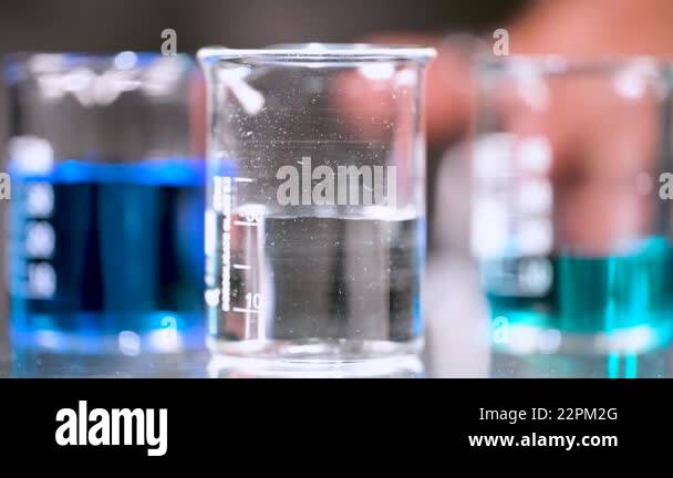Chemical experiment with colorful solutions. Formulation, cure ...