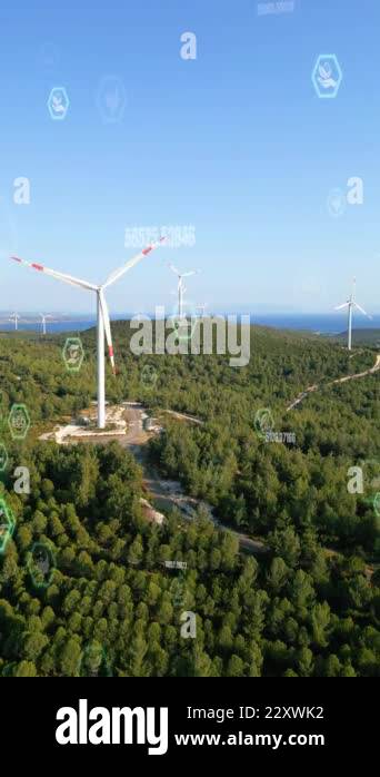Alternative Energy. Wind farm. Aerial view of horizontal-axis wind ...