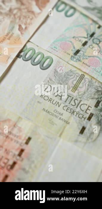 Czech koruna banknotes displayed from various angles showing detailed ...