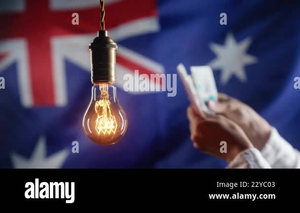 Glowing Edison Light Bulb On australian Flag Background.woman Counting ...