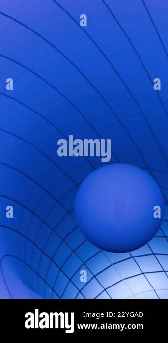 A mesmerizing blue abstract vortex with a central sphere and grid lines ...