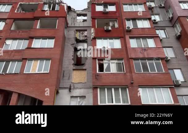 Russian missile hits residential building in Dnipro, Ukraine. Aftermath ...