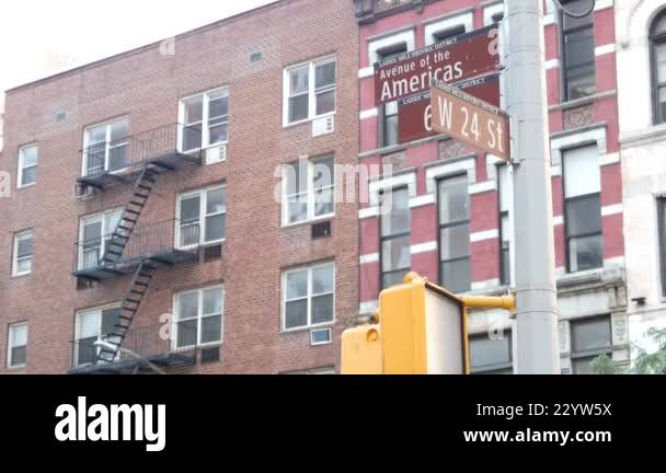New York City crossroad, street intersection road sign. 6 Sixth ave ...
