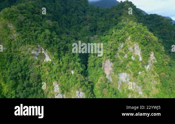 Aerial Drone View at Green Forest Trees on Beautiful Mountains of Asia ...