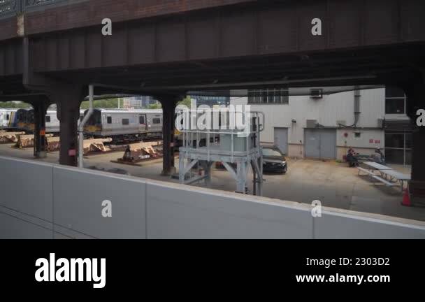 New York City, New York, USA - 08.01.2024: A train yard with parked ...