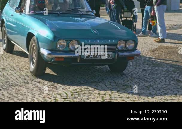 Lisbon, Portugal - Jan 20, 2024: Cars slowly driving one by on during ...